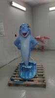 China Custom Cartoon Dolphin Fiberglass Sculpture with Wave Base - Weather-Resistant FRP Sculpture for Theme Parks for sale