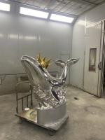 China Custom Chrome Electroplated Whale Sculpture with Gold Crown for Luxury Interior Lobby Decoration for sale