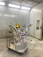 China Custom Chrome Electroplated Whale Sculpture with Gold Crown for Luxury Interior Lobby Decoration for sale