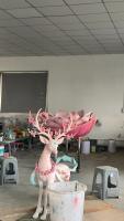 China Custom Fiberglass Sculpture Pink Deer Animal Statue with Lotus Flower Chinese Style Decoration for sale