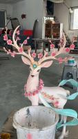 China Custom Fiberglass Sculpture Pink Deer Animal Statue with Lotus Flower Chinese Style Decoration for sale