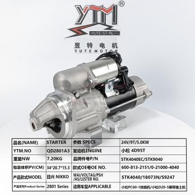 China 24V 9T 5.0KW Starter Motor Engine Starter for Komatsu 4D95T PC60-1 Excavator D20-5 Bulldozer for sale