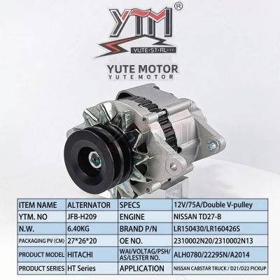 China 12V 75A Alternator JFB-H209 LR150430 LR160426S 2310002N20 2310002N13 ALH0780 for Nissan TD27-B Cabstar D21 D22 for sale