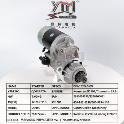China 24V 10T 4.5KW Starter Motor  OE 2280009330,2280800631,600-863-4210,600-863-4110, STN4340 for sale