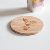 China Round Laser Logo Table Bamboo Drink Coasters  Funny Housewarming Gift for sale
