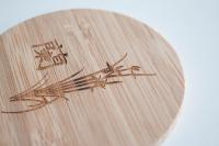 China Round Laser Logo Table Bamboo Drink Coasters  Funny Housewarming Gift for sale