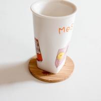 China Round Laser Logo Table Bamboo Drink Coasters  Funny Housewarming Gift for sale