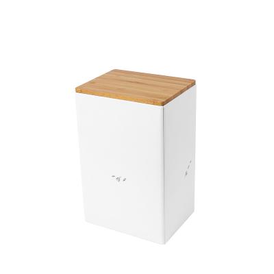 China Tin Tea Box  Organizer Storage Chest-Square shaped tin box with Bamboo lid for sale