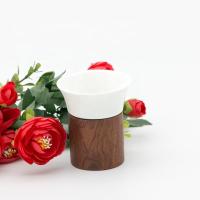 China Home Art Crafts Perfume Bottle Lid Wooden Ceramic Cup Base With Wooden Stand for sale
