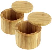 China Round Bamboo Salt Box WithLaser Engraving Logo Magnetic Lid Spice Container Good For Durable Storage  Organization for sale