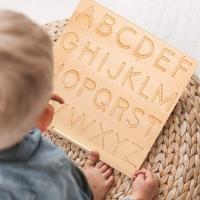 China Double-sided Letter Tracking Board,Wooden Alphabet Tracing Board from Montessori Learning Skills Toys,11.55 x 11.45 Inches for sale