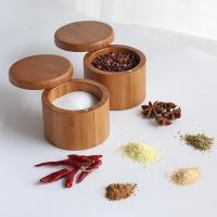 China Round Bamboo Salt Box WithLaser Engraving Logo Magnetic Lid Spice Container Good For Durable Storage  Organization for sale