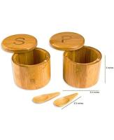 China Round Bamboo Salt Box WithLaser Engraving Logo Magnetic Lid Spice Container Good For Durable Storage  Organization for sale