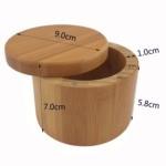 China Round Bamboo Salt Box WithLaser Engraving Logo Magnetic Lid Spice Container Good For Durable Storage  Organization for sale