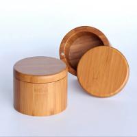 China Round Bamboo Salt Box WithLaser Engraving Logo Magnetic Lid Spice Container Good For Durable Storage  Organization for sale