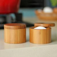 China Round Bamboo Salt Box WithLaser Engraving Logo Magnetic Lid Spice Container Good For Durable Storage  Organization for sale