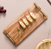 China Wooden Serving Tray with Metal Handles, Stylish Farmhouse Decor Serving Platters, Wood Serving Board for Ottoman or Centerpiece for sale