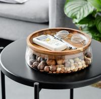 China 0.5L - 1L Wooden Food Container Travel Modern Glass Candy Jar for sale