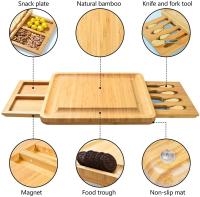 China Double Side Wooden Serving Tray Bamboo Cheese Board Hidden Drawer Cheese Servers for sale