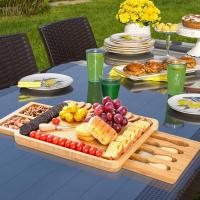 China Double Side Wooden Serving Tray Bamboo Cheese Board Hidden Drawer Cheese Servers for sale