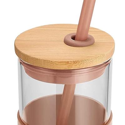 China glass bottle with bamboo lid for sale