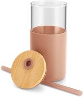 China glass bottle with bamboo lid for sale