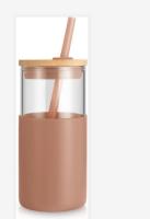 China glass bottle with bamboo lid for sale