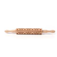China 3D Christmas Pattern Wooden Baking Tools Engraved Kitchen Long Wooden Rolling Pin for sale