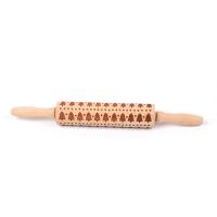 China 3D Christmas Pattern Wooden Baking Tools Engraved Kitchen Long Wooden Rolling Pin for sale