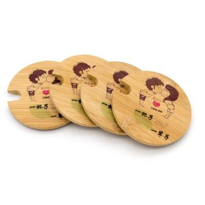 China Natural Color Decorative Bamboo Lids  Wooden Mug Cover Glass Jar Drink Cup Lid for sale