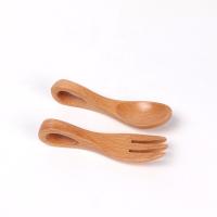 China 0 - 12 Months BPA Free Wooden  Baby Spoon Fork Set Animal Shaped for sale