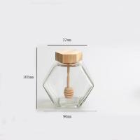 China Empty Wooden Jar Lid 100ml 200ml 500g Hexagon Honey Jar With Dipper for sale