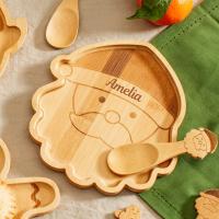 China Christmas Cartoon Wooden Serving Tray Bamboo Fruit Food Tray For Baby for sale