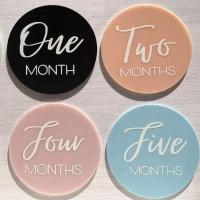 China 3D Recording  Wooden Milestone Disc Baby Birth Wooden Monthly Milestone Cards for sale