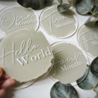 China 3D Recording  Wooden Milestone Disc Baby Birth Wooden Monthly Milestone Cards for sale