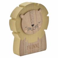 China Personalised Engraved Lion Money Box Bank Kids Savings Pocket Money Piggy Bank  Wooden Animal Money Box Gift for Babies for sale