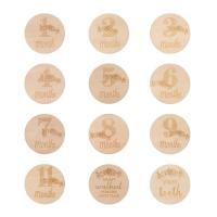 China Baby Monthly Cards Wooden Cards Double Sided Discs  Baby Gift Sets Stickers Blocks Set of 13 with Drawstring Bag for sale