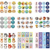 China Wooden Baby Monthly Milestone Discs Double Sided Discs Round shaped - Includes 13 Cards with Drawstring Bag for sale