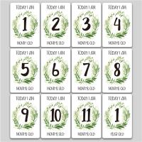 China Wooden Baby Monthly Milestone Discs Double Sided Discs Round shaped - Includes 13 Cards with Drawstring Bag for sale