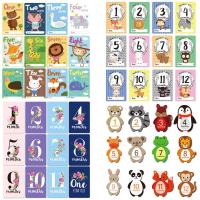 China Wooden Baby Monthly Milestone Discs Double Sided Discs Round shaped - Includes 13 Cards with Drawstring Bag for sale