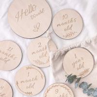 China Custom Wooden Baby Milestone Cards | 13 Double-Sided Hand-Crafted Circles with a Larger Disc | Baby Shower Gifts for sale