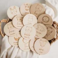 China Newborn Baby Shower Gift customized laser-cut cartoon animal monthly wooden baby milestone for sale
