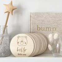 China Newborn Baby Shower Gift customized laser-cut cartoon animal monthly wooden baby milestone for sale