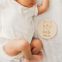 China Newborn Baby Shower Gift customized laser-cut cartoon animal monthly wooden baby milestone for sale