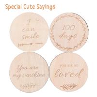 China Baby Monthly Milestone Wooden Cards Baby Gifts Newborn Photography Props Double Sided Engraved Discs for sale
