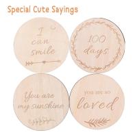 China Wood Customize Baby Monthly Milestone Card Wooden Double Sided Laser Engrave Discs Craft Cards with Drawstring Bag for sale