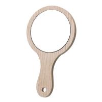 China Hand-held wooden beauty mirror portable handle dressing mirror home bathroom round small mirror for sale