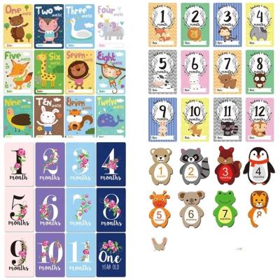 China Baby Milestone Cards Keepsake- Set of 13 Monthly Age Discs Card  Double Sided Blocks Wedding Milestone Cards for sale