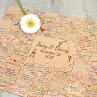 China Personalised Wooden Wedding Jigsaw Puzzle Piece Guestbook Personalized Guest Book for sale