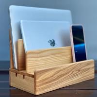 China Desk Organizer Gift for men Personalized Wooden Tablet stand Multi Device Organizer for Smartphones Ultimate device storage for sale